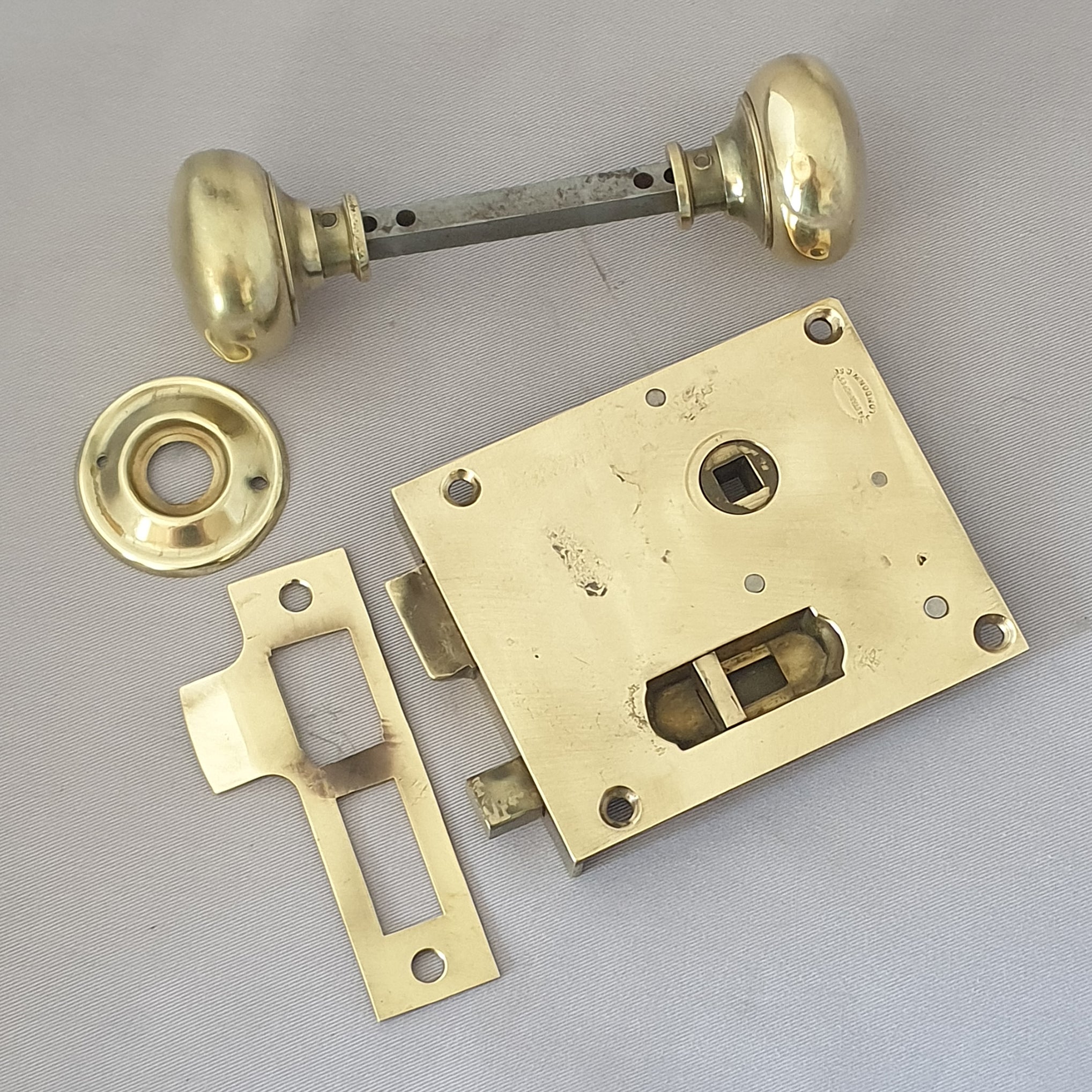 Antique Edwardian Brass Rim Latch & Handles | Architectural Decor