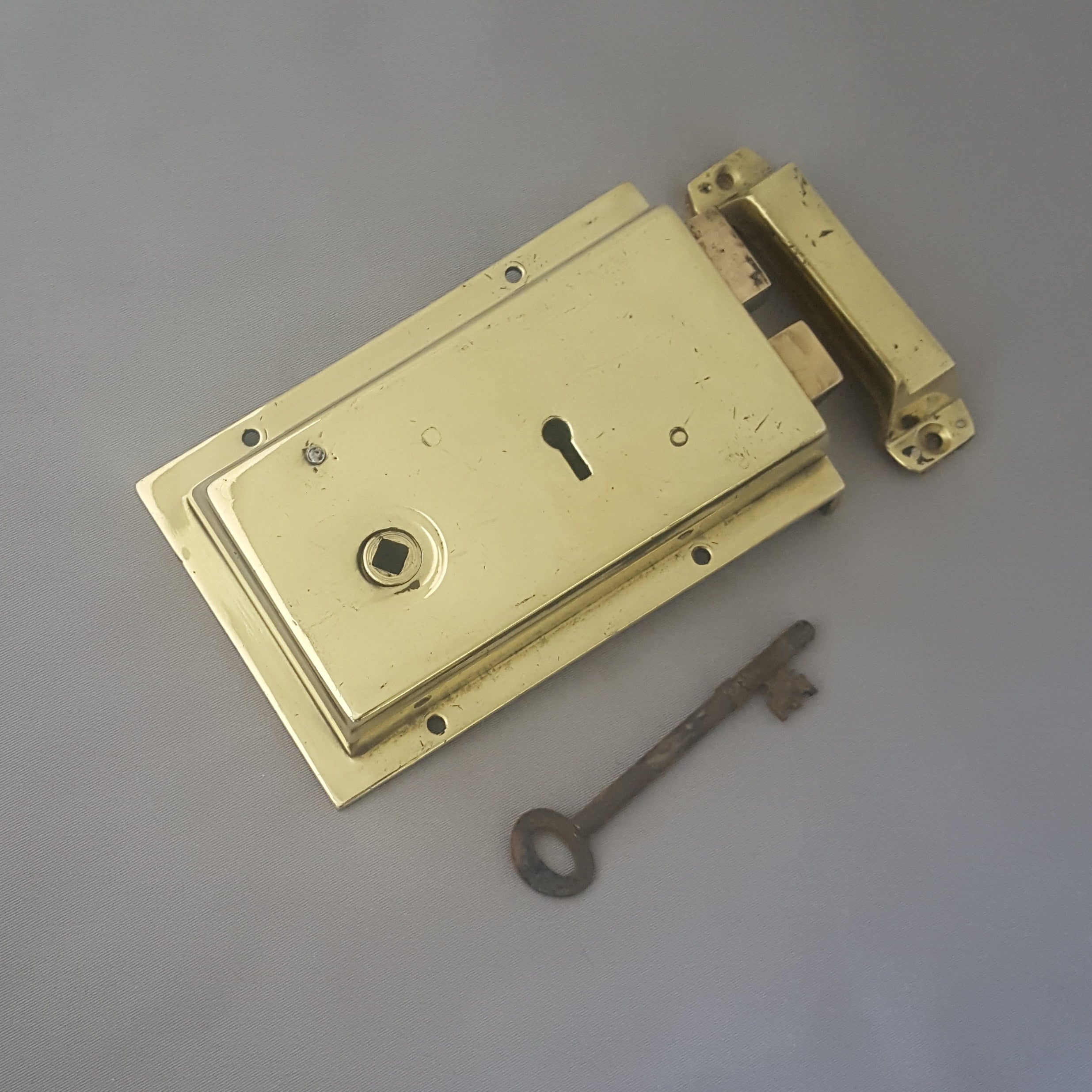 Large Victorian RH Brass Antique Rim Lock | Architectural Decor