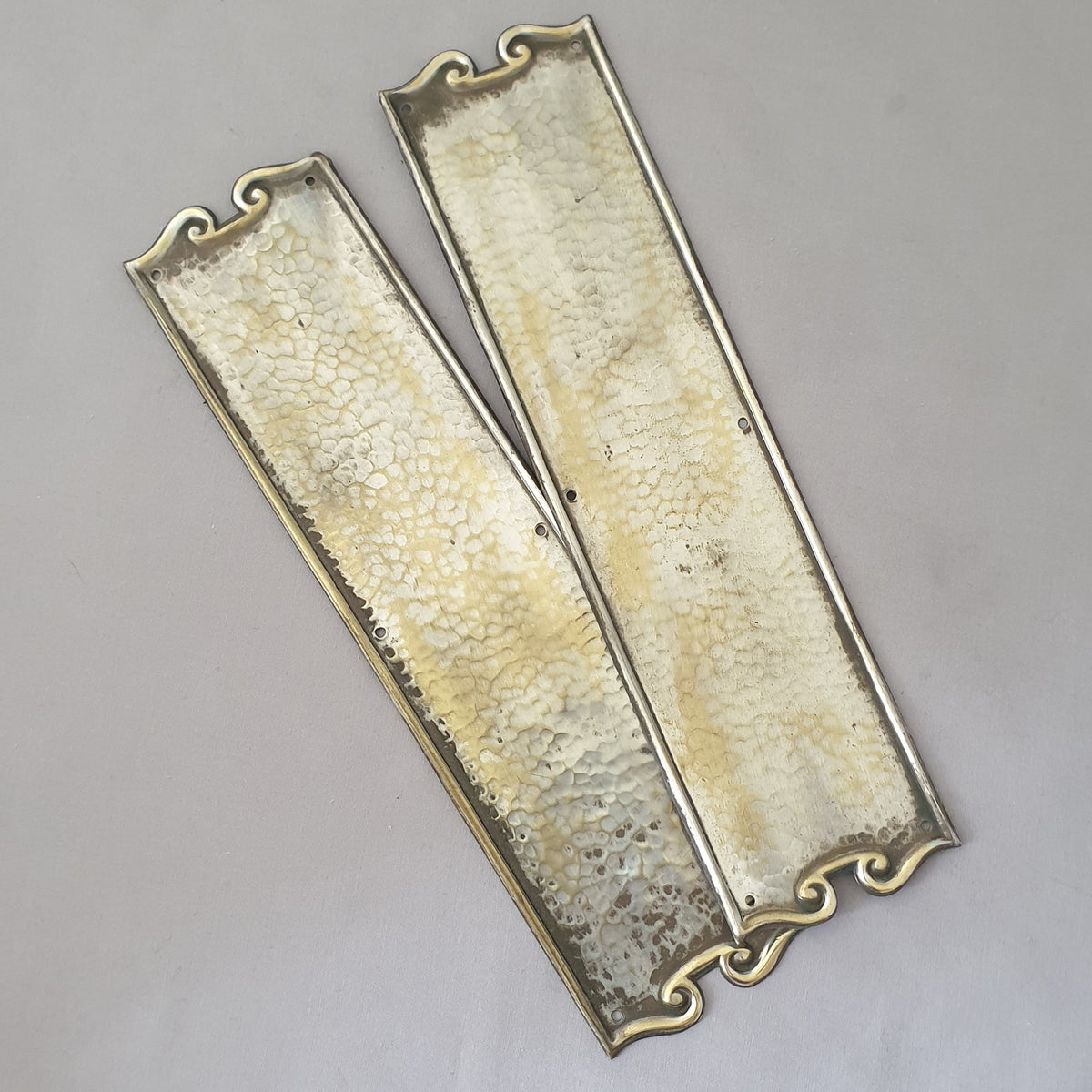 Pair Antique Edwardian Nickel Finger Plates | Architectural Decor