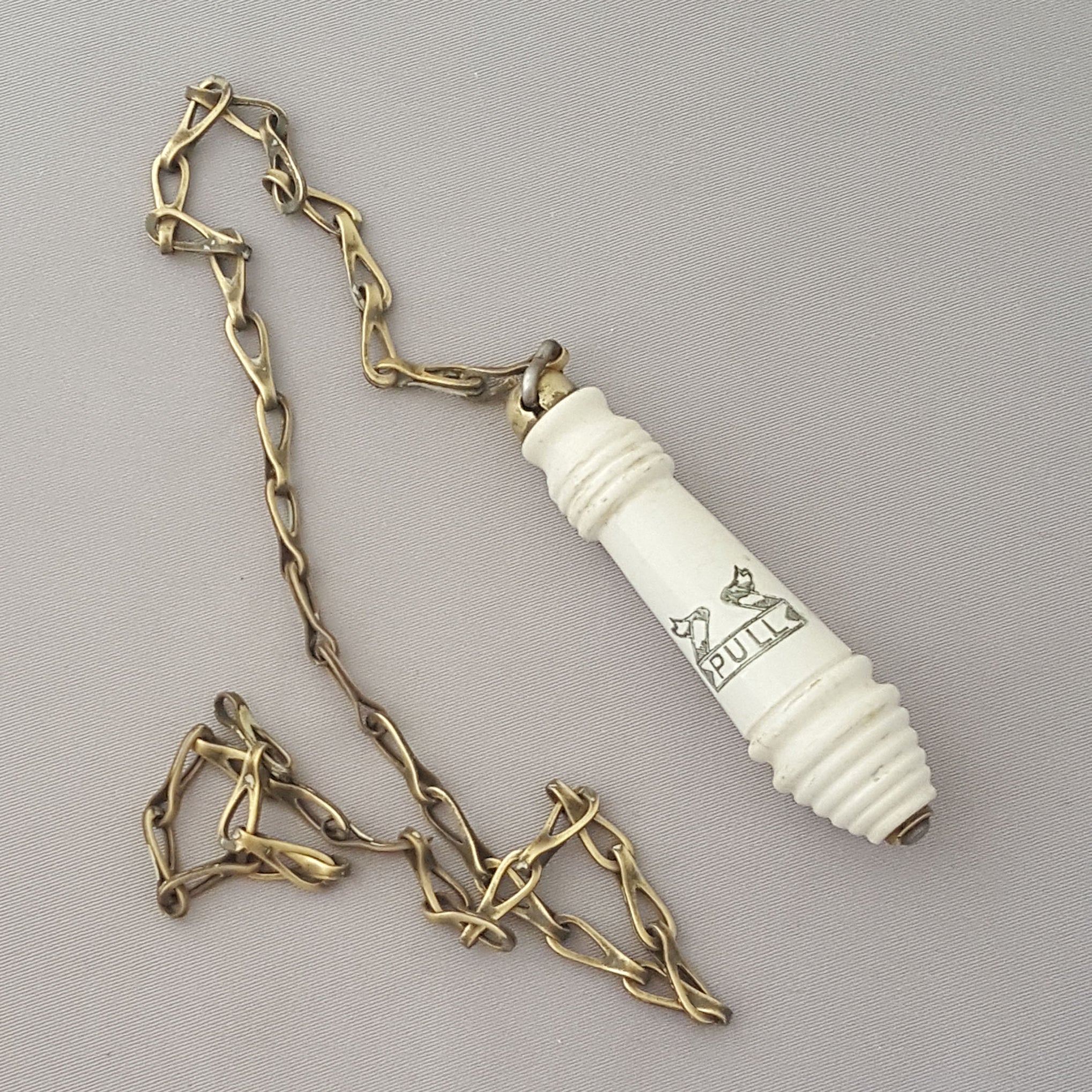 Antique Iron Stone Victorian 'PULL' & Chain | Architectural Decor