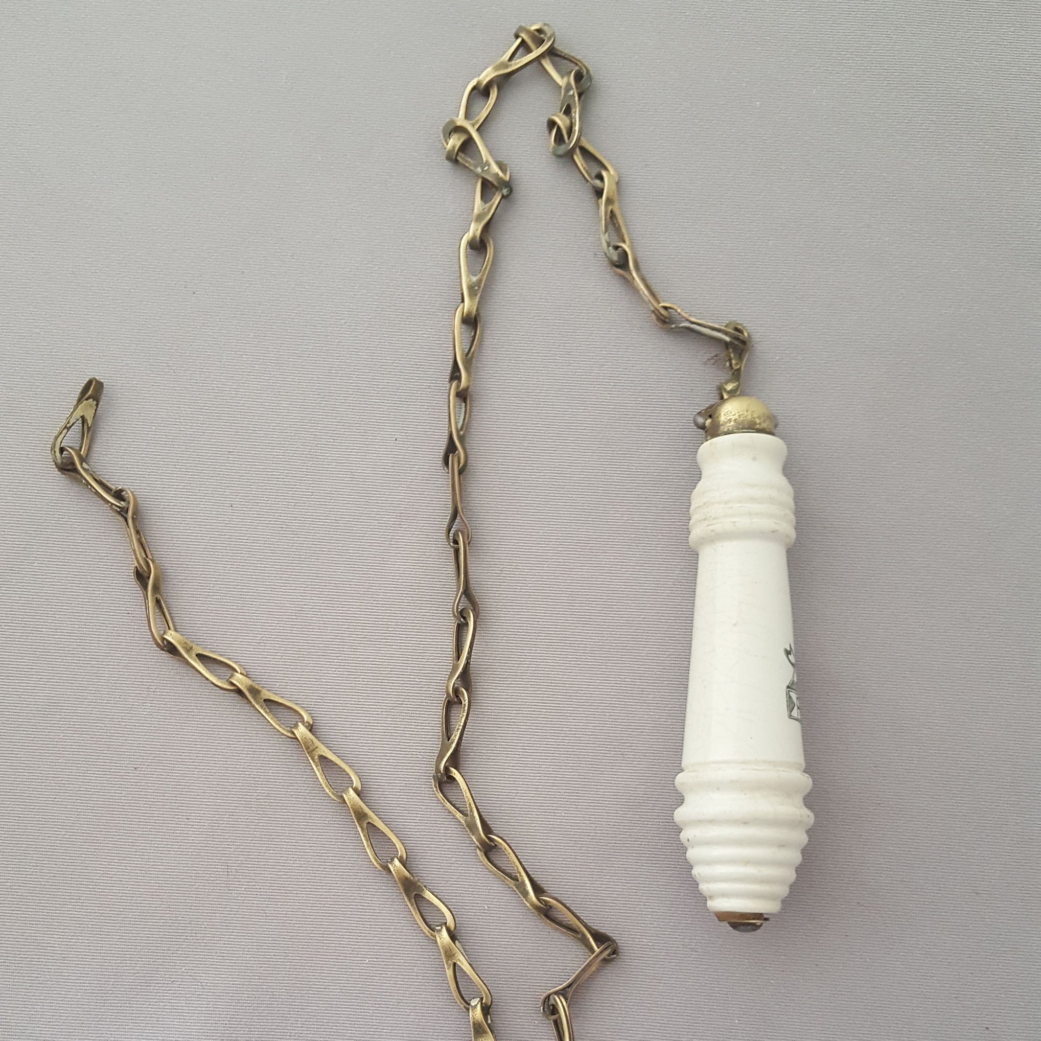 Antique Iron Stone Victorian 'PULL' & Chain | Architectural Decor