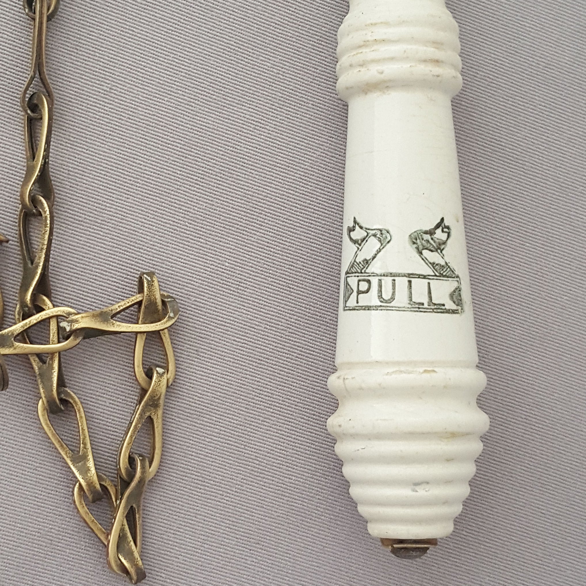 Antique Iron Stone Victorian 'PULL' & Chain | Architectural Decor