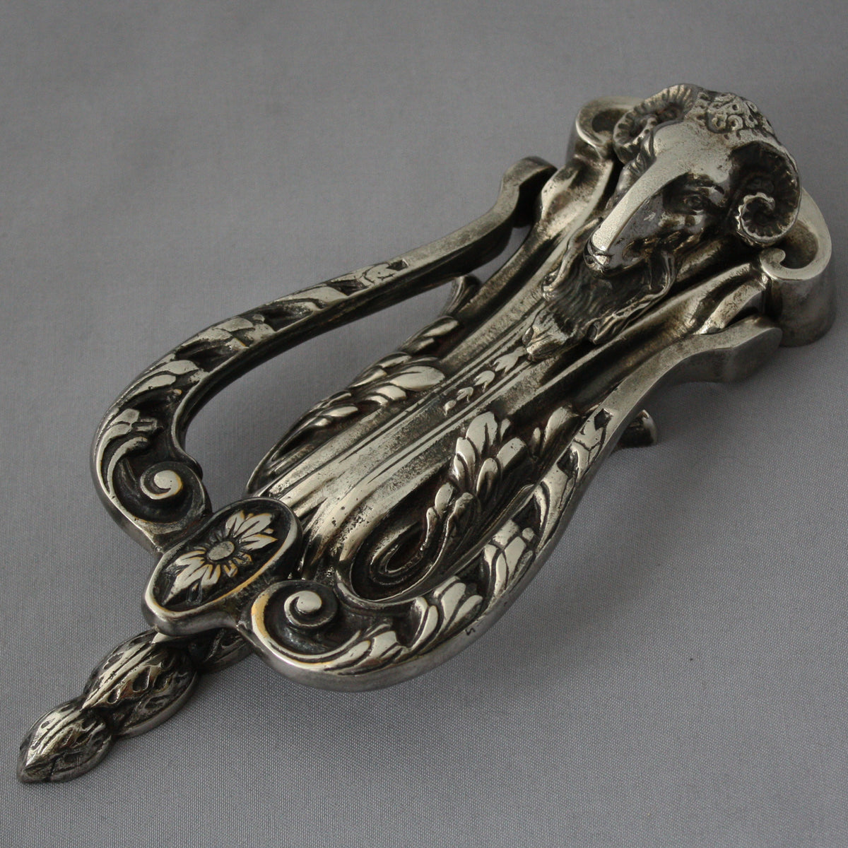 Victorian Nickel Rams Head Knocker | Architectural Decor