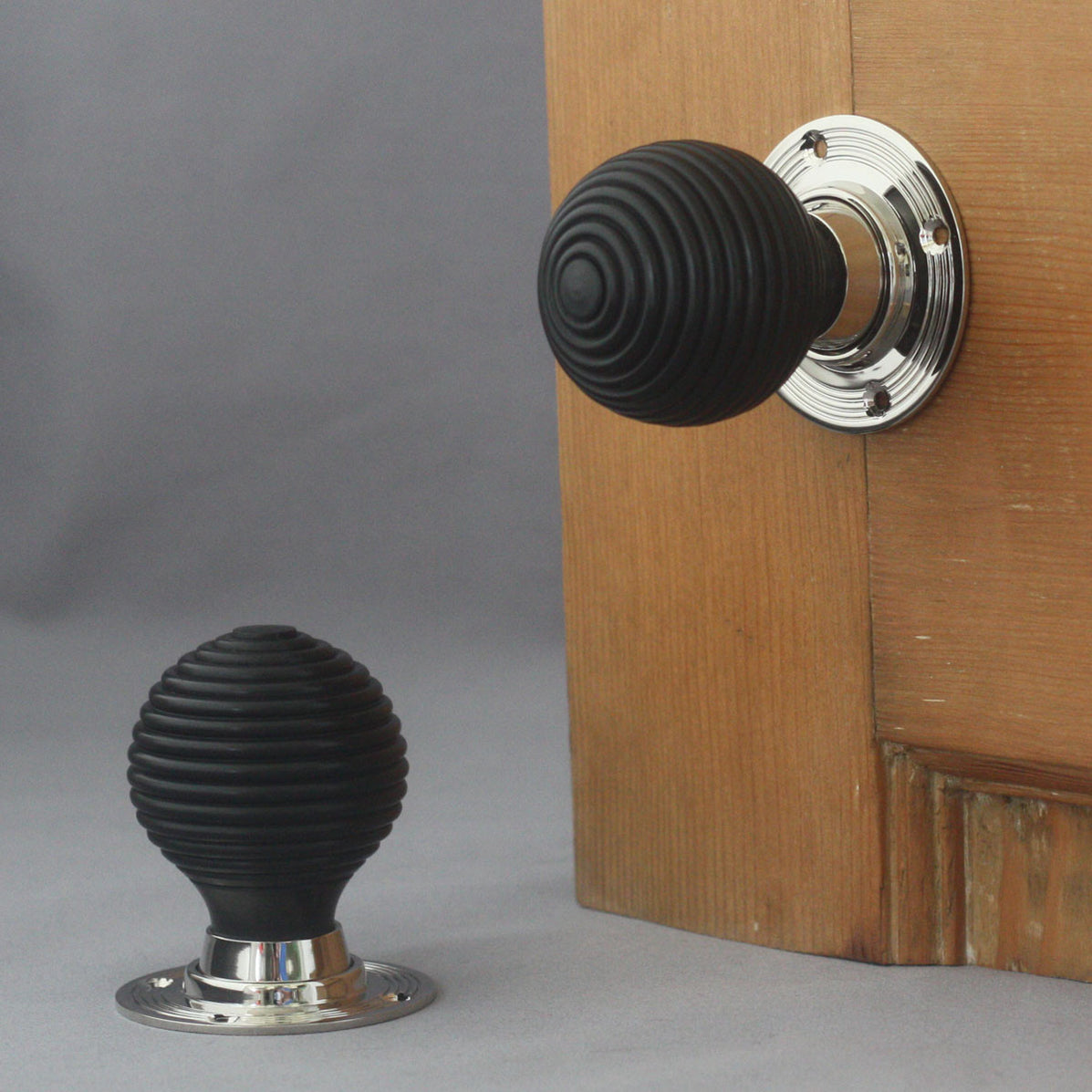 Ebony & Nickel Beehive Door Knobs | Architectural Decor